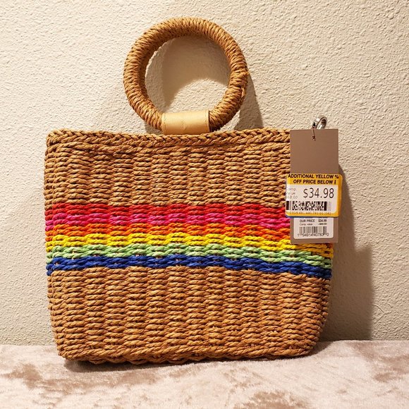 Crown Vintage | Bags | Nwt Retro Vintage Crown Rainbow Straw Handbag ...